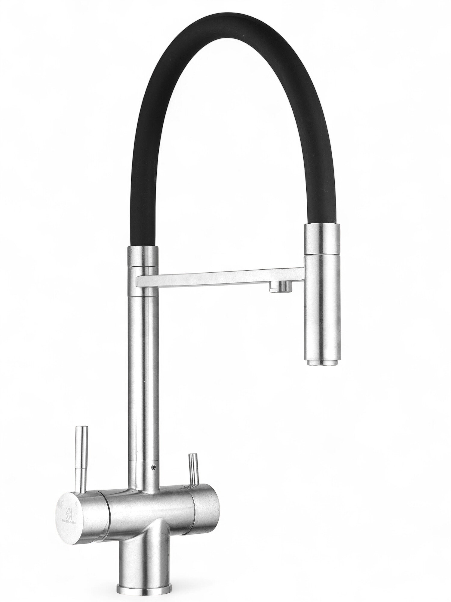 Смеситель для кухни с гибким черным изливом, с фильтром, с прямой перекладиной вставляется сверху, сатин
