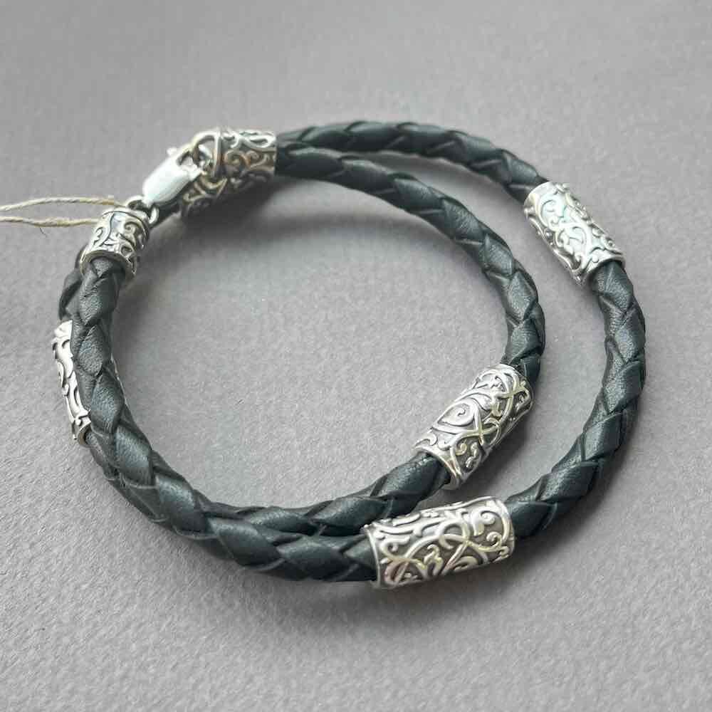 Браслет, серебро, 925 проба, чернение, кожа