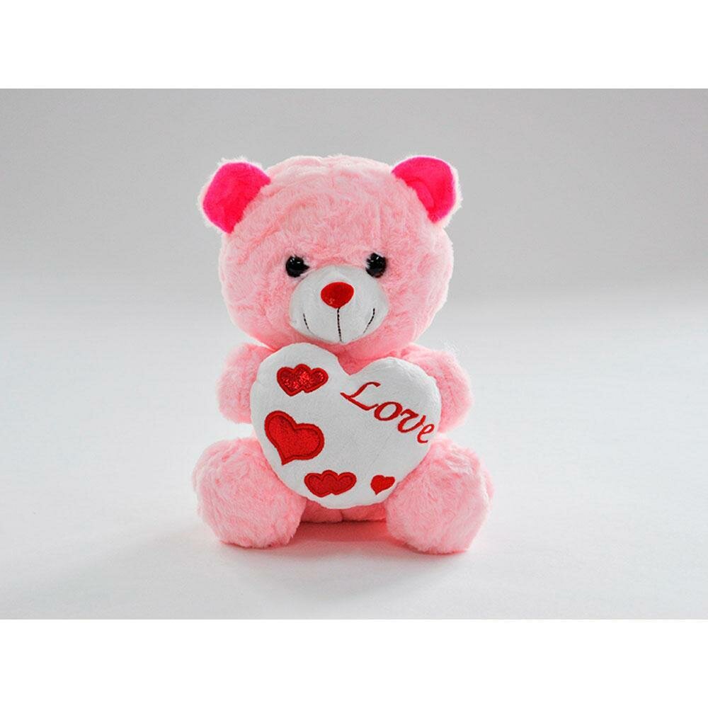 Мягкий мишка розовый 18x25x14см, с сердцем 'Love', для детей и декора