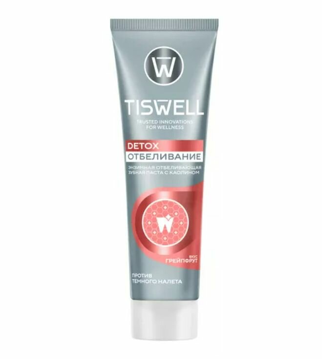 TISWELL Зубная паста отбеливающая, энзимная, от темного налета и камней, с каолином и фтором, 110 г