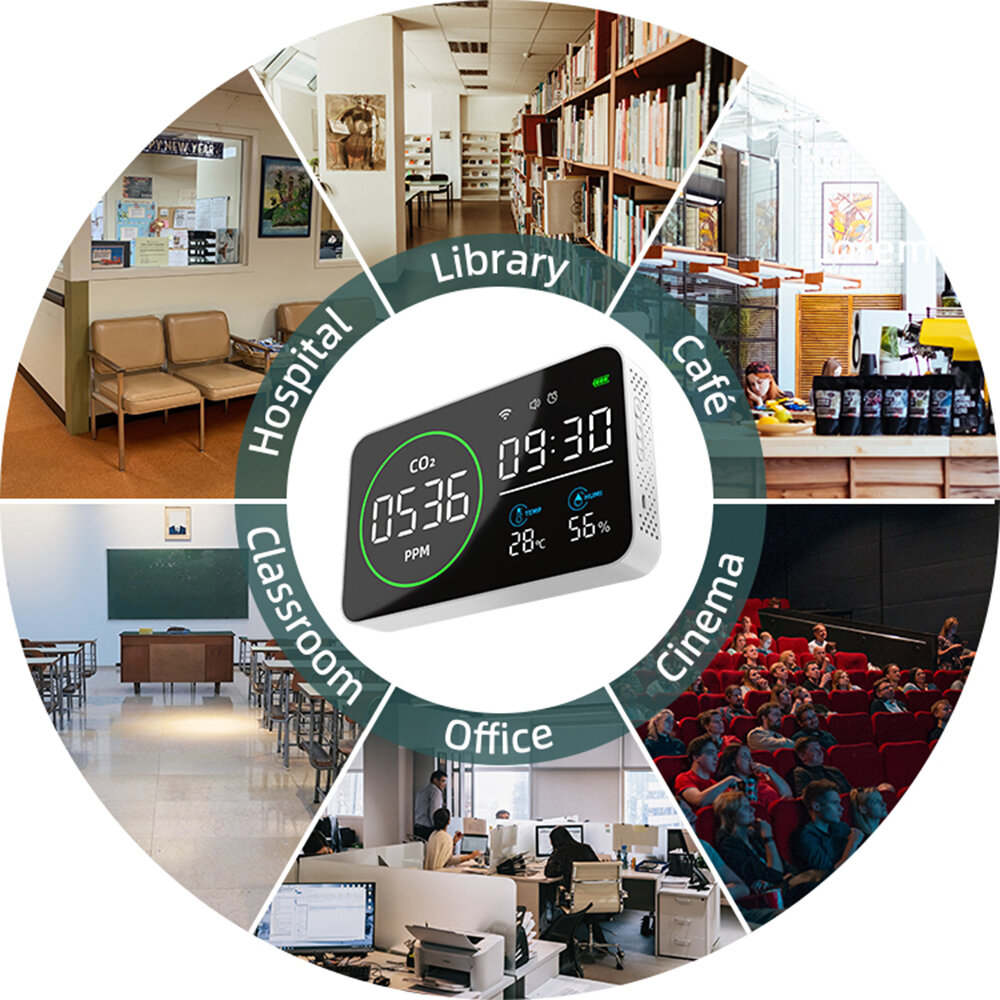 PV1000-DW Smart WIFI Большой 4-в-1 Детектор Углекислого Газа, Монитор Качества Воздуха в Помещении, Портативный Монитор CO2, Измеритель Времени, Углекислого Газа, Температуры и Влажности, CO2 Метр с С