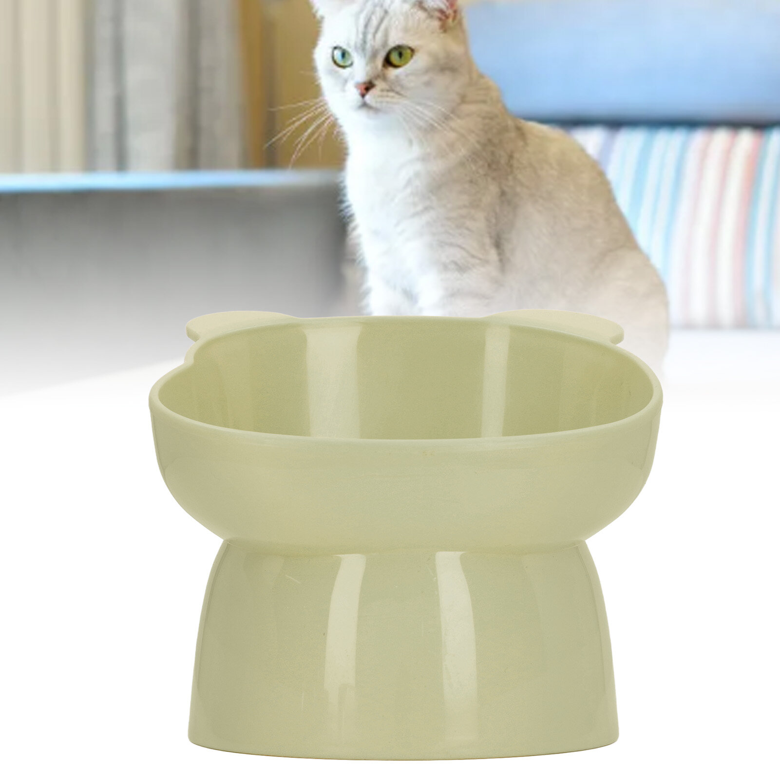Поднятая миска для котов с наклоном, предотвращающая рвоту и пролив, большая вместимость, защита позвоночника, зеленый цвет, 1 штука, материал PP, ширина основания 11.5см, высота миски с наклоном 8см, общая высота 11.5см, высота угла наклона 4.5см,