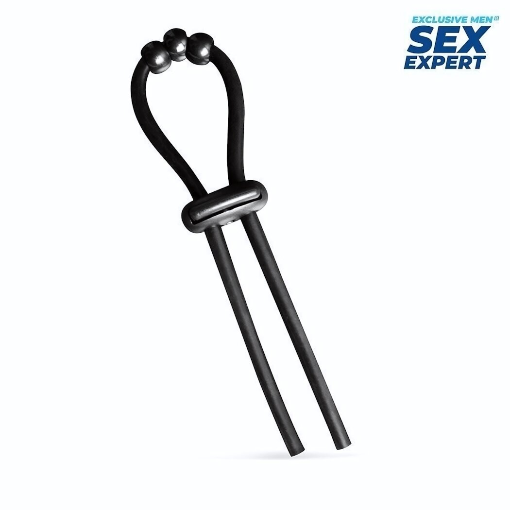 Эрекционное кольцо черное с бусинами, силикон, для усиления эрекции