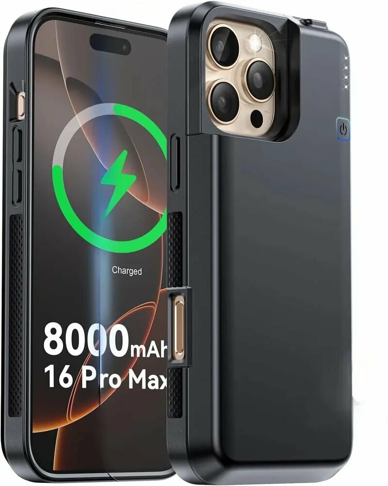 8000mAh Typec Чехол-аккумулятор для iPhone 16 Pro Max Внешний аккумулятор