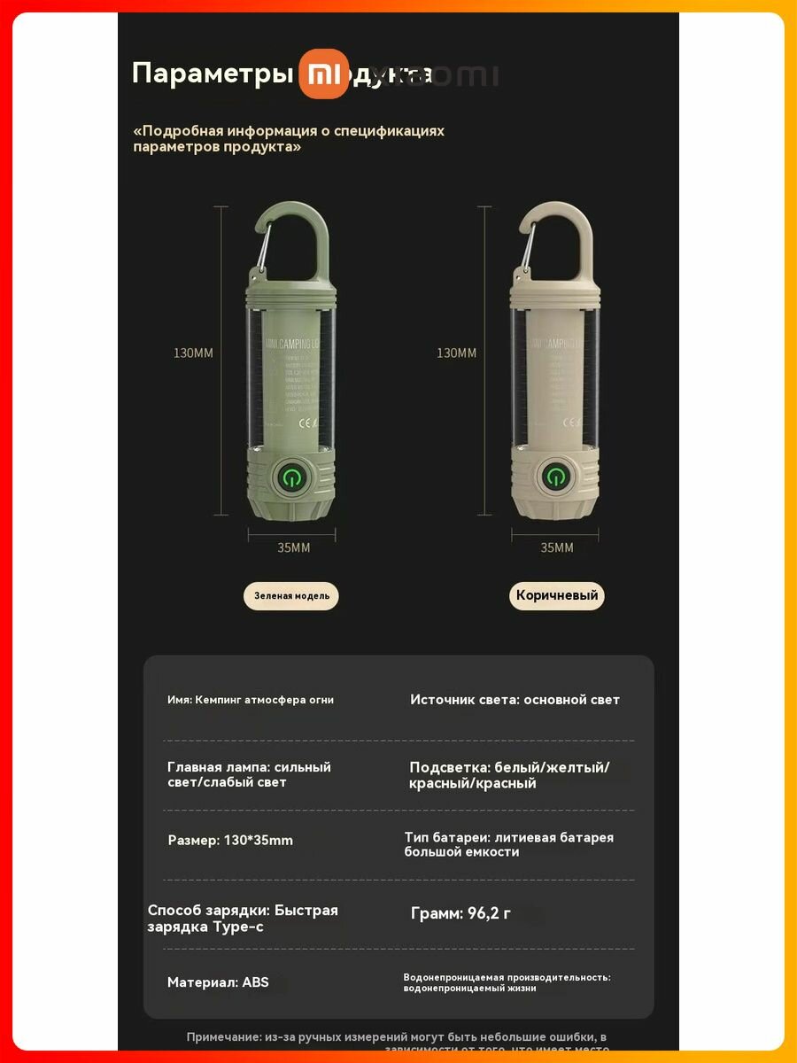 Кемпинговый фонарь Xiaomi, с Type-C зарядкой, красный и белый свет, атмосферные лампы