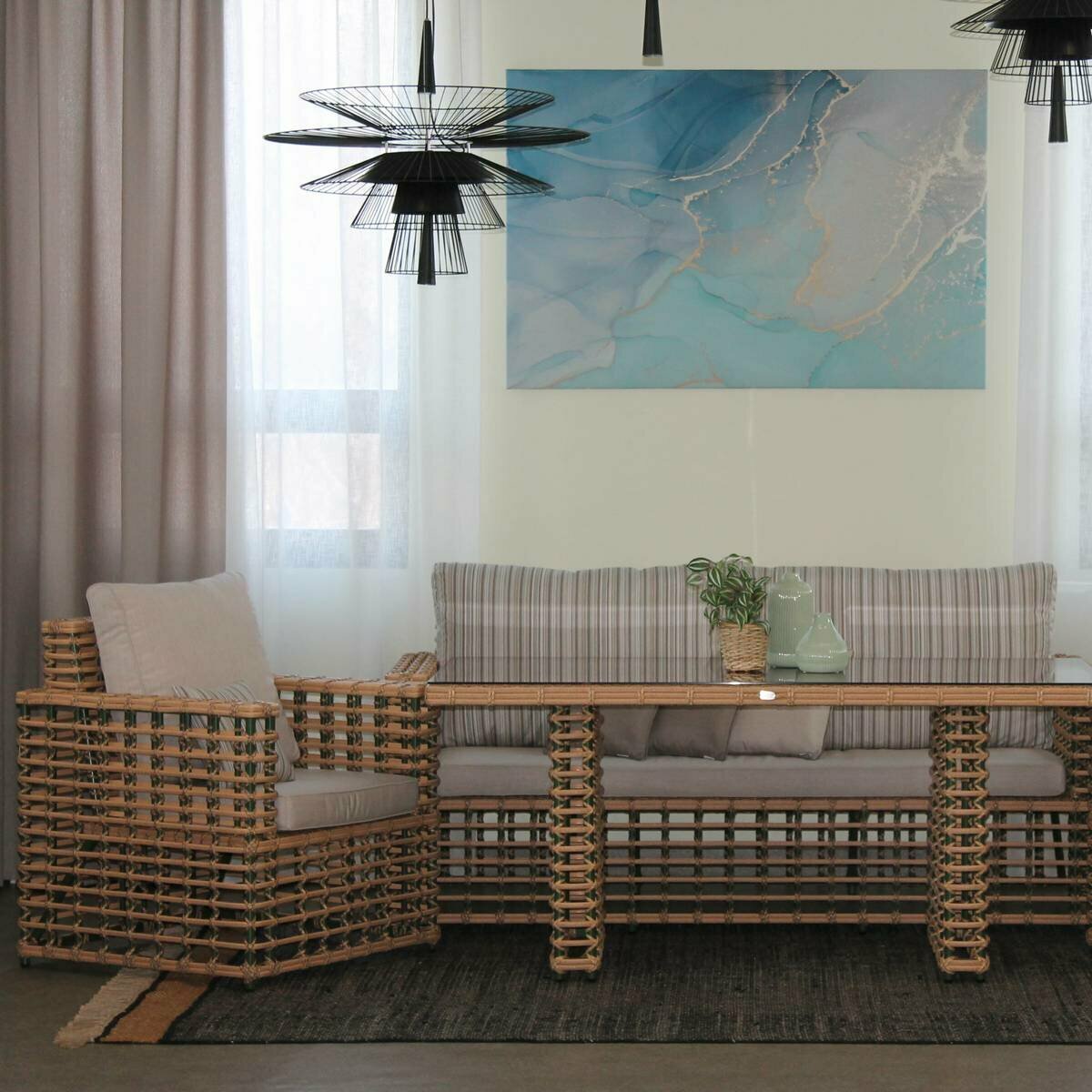 Комплект мебели Malacca "Династия", с подушками, влагостойкий текстиль