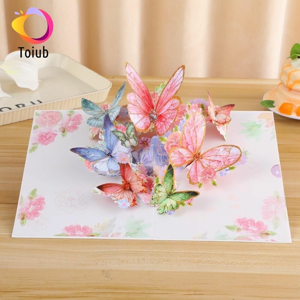 3D Открытки с цветами-бабочками на день рождения, для мамы, сестры, бабушки, жены, дочери и других женщин, с конвертом