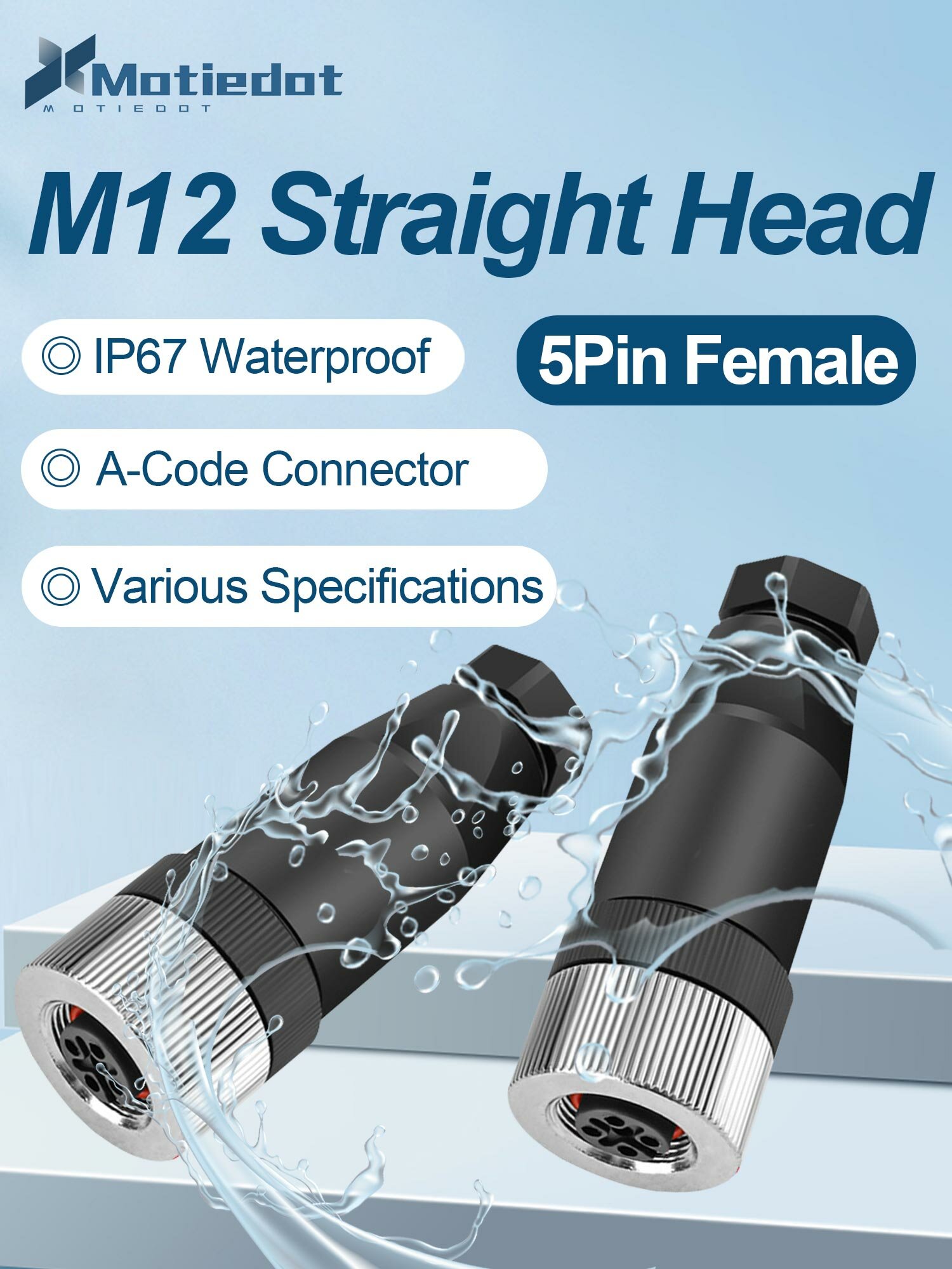 Разъем датчика M12 5Pin Женский водонепроницаемый авиационный разъем IP67 12MMField