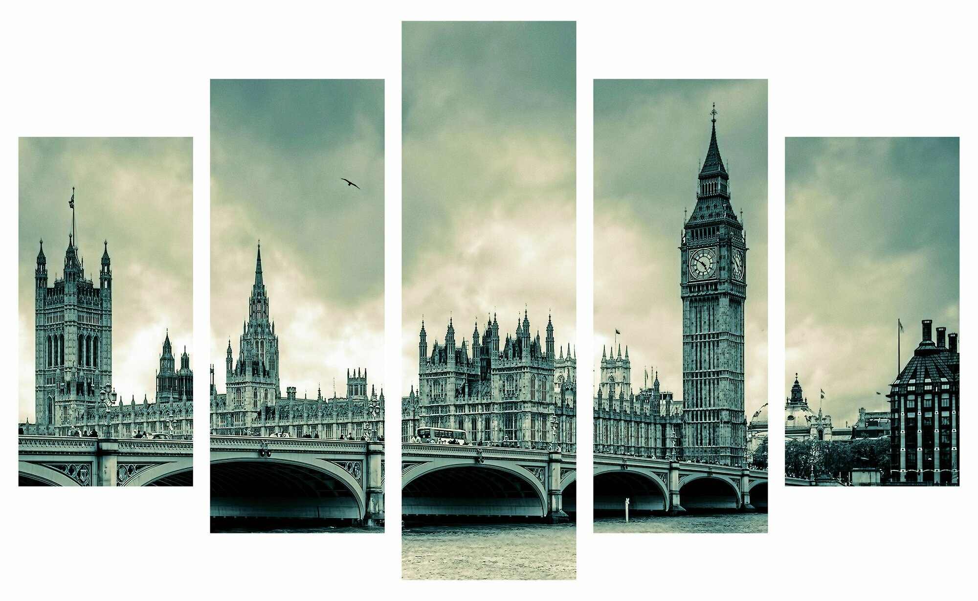 Modul007 Модульная картина из 5 модулей "Лондон" 140х80 см для гостиной для спальни для комнаты для интерьера