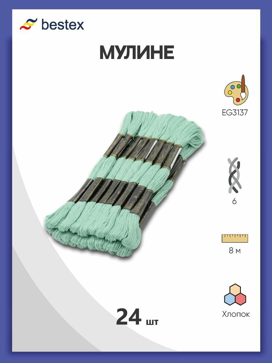 Мулине одноцветный набор Bestex, мерсеризованный хлопок, 24 шт (EG3137)