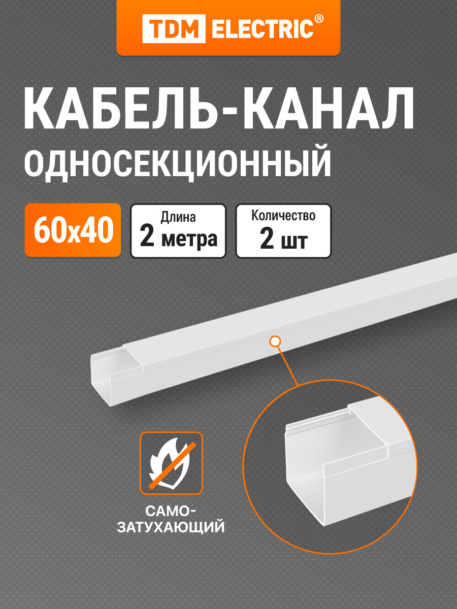 Кабель-канал 60х40, белый, упаковка 2 штуки по 2 метра TDM Electric