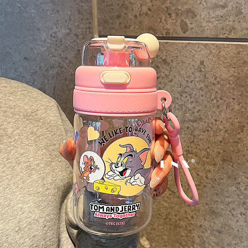 Летняя кружка для воды Том и Джерри, детская, студенческая, переносная, пластиковая, тритановая, высококачественная, для девочек, милая, соломенная кружка