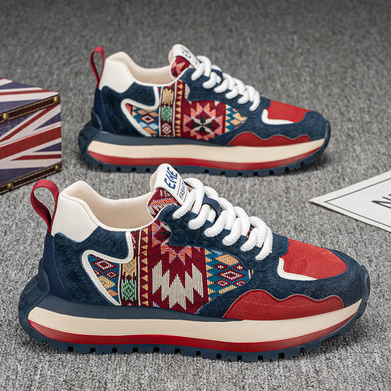 2025 Весна и Осень Новые Мужские Туфли Модные Печатные Вышитые Спортивные Повседневные Туфли Удобные Толстые Подошвы, Увеличивающие Рост Мужские Туфли