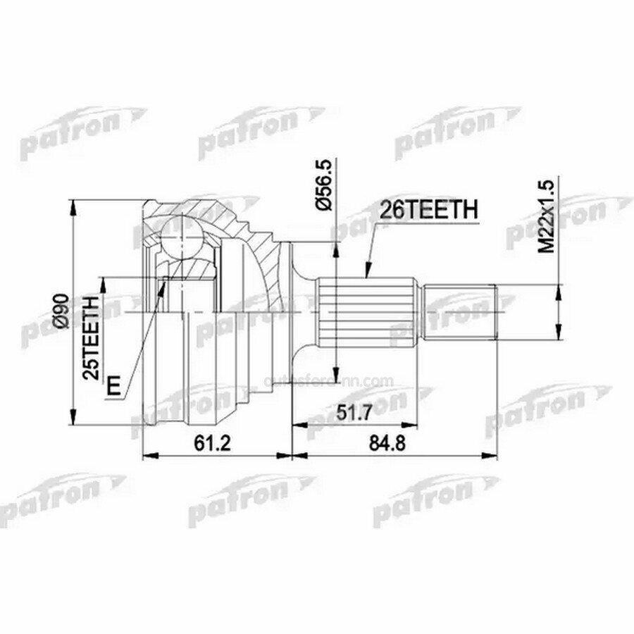 PATRON PCV1025 ШРУС наружн к-кт 26x56.5x25 AUDI: 100 74-12.87