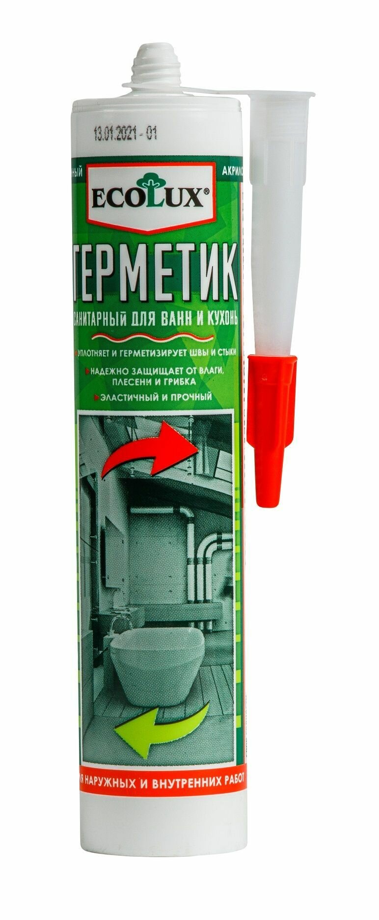 Герметик ECOLUX, санитарный для ванн и кухонь, прозрачный, 290 мл