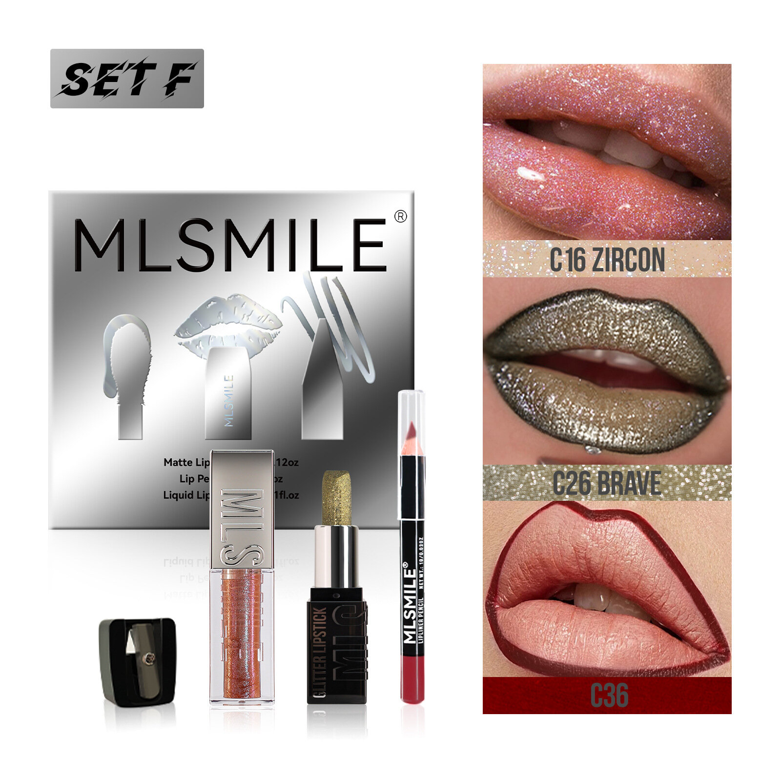 Набор MLSMILE: матовые и глянцевые помады с рельефной отделкой, смешанный набор для губной косметики SET F
