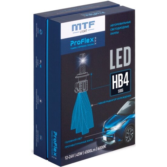 Светодиодные лампы Mtf Light серия ProFLEX MAX HB4(9006), 6000K, 4500lm, 12-24V, 45W, NO FAN, 2шт, компл.
