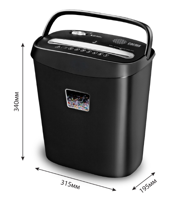 Шредер Cactus CS-SH-P4 черный (секр. P-4)/фрагменты/8лист./15лтр./скрепки/скобы/пл. карты