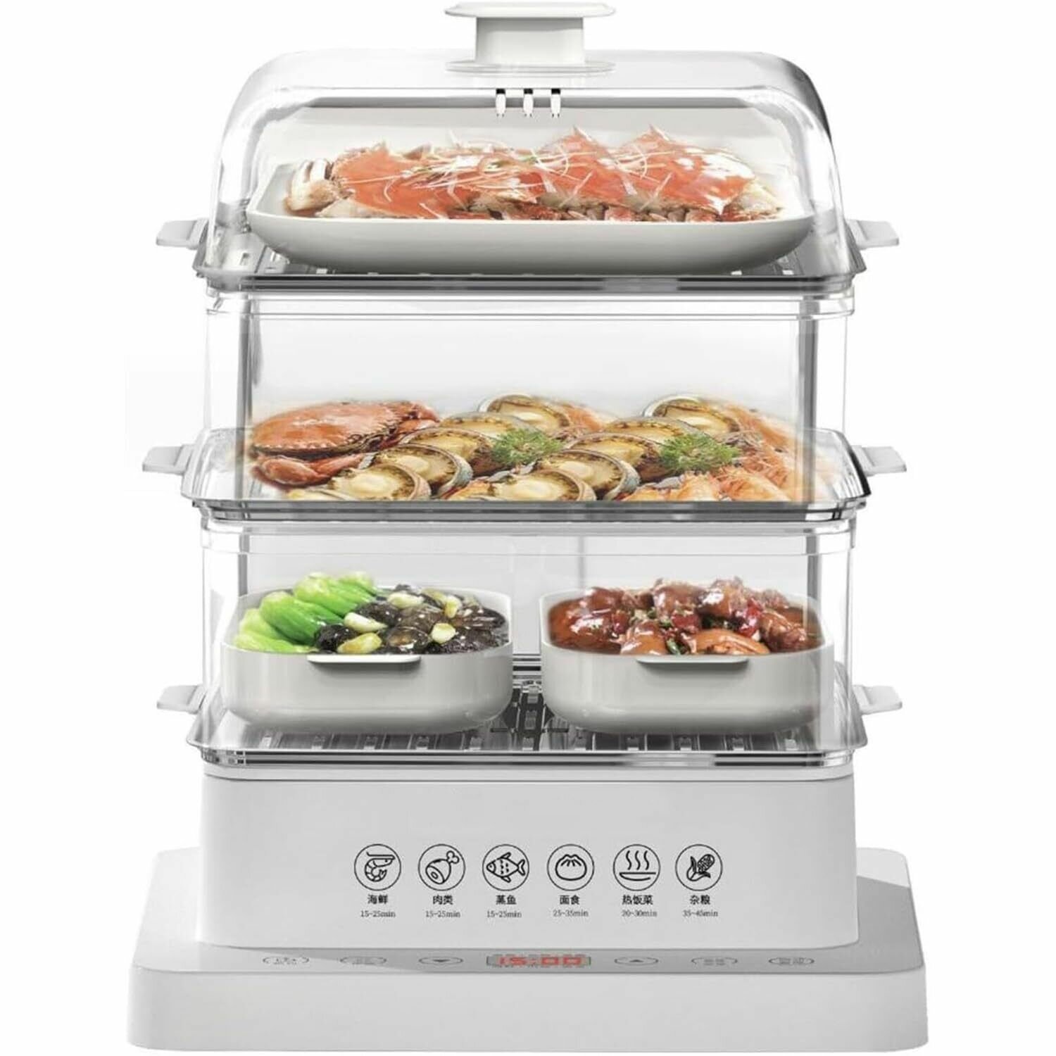 Электрическая пароварка 3 слоя, 32 см x 32 см, 12 часов поддержания температуры, 40 литров