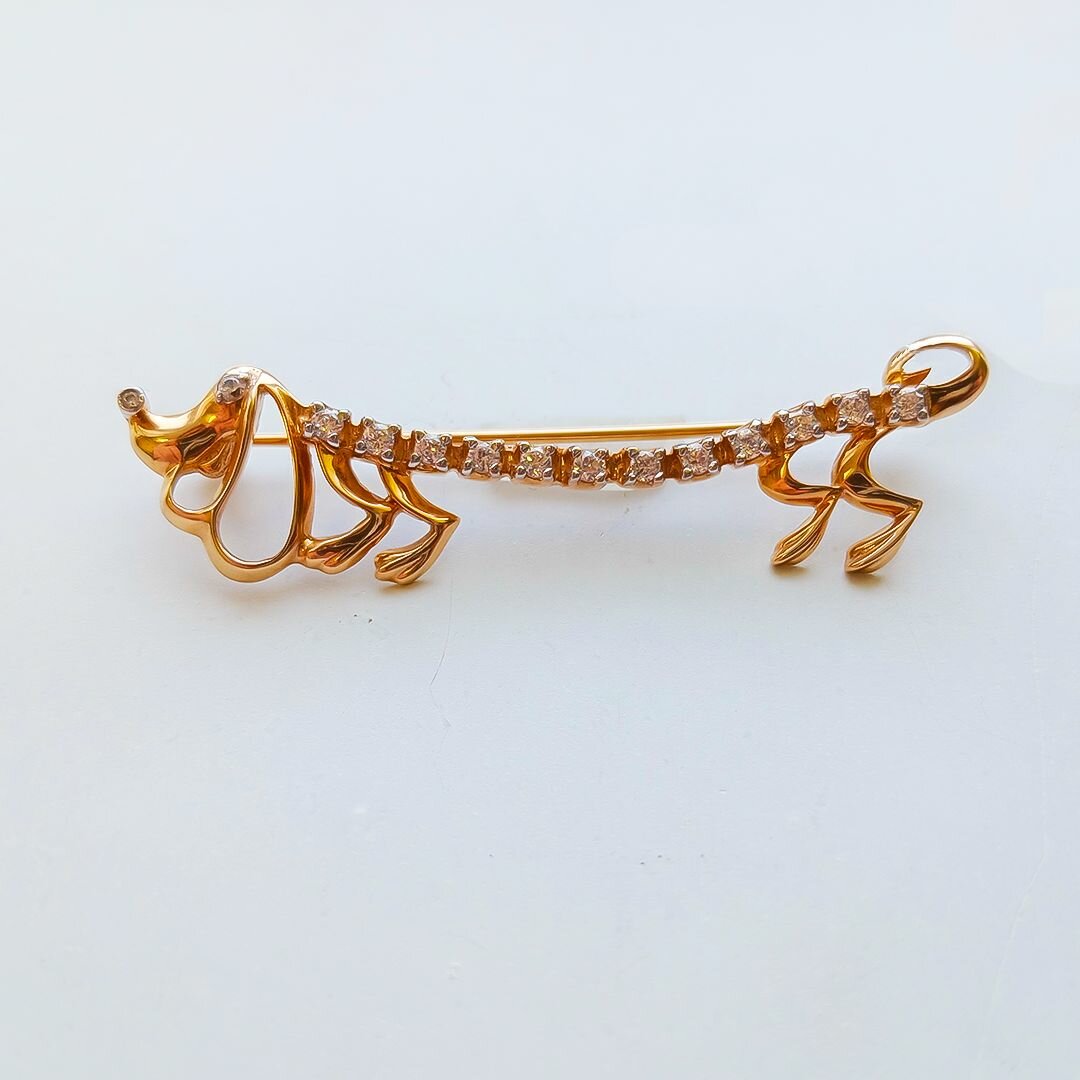 Брошь, красное золото, 585 проба, циркон