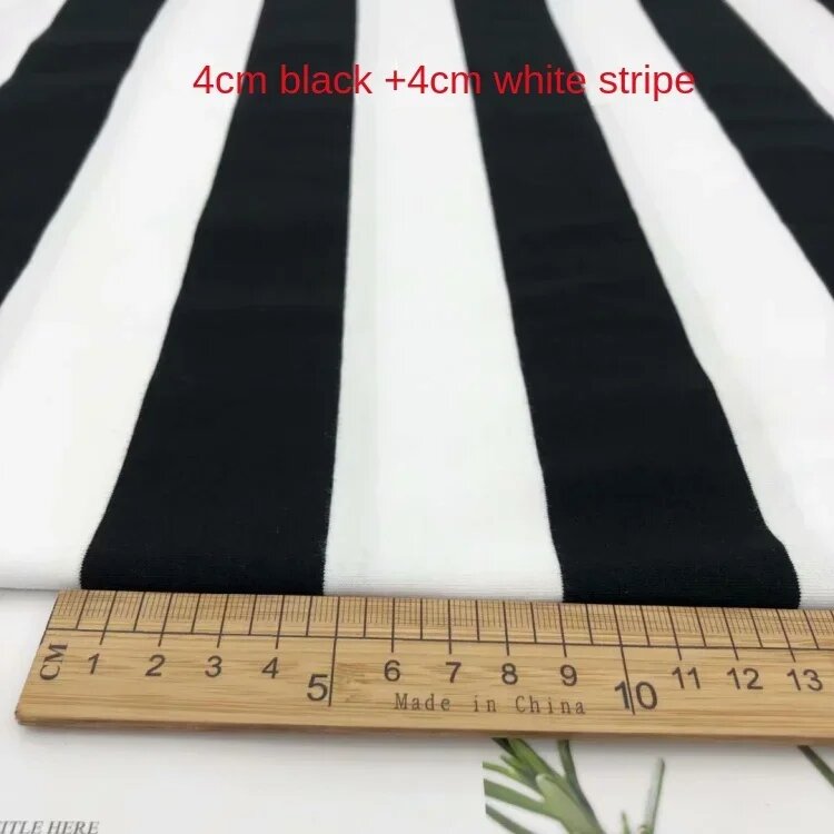 Хлопковая трикотажная ткань с лайкрой, широкая полоса Черный, 4cm black white