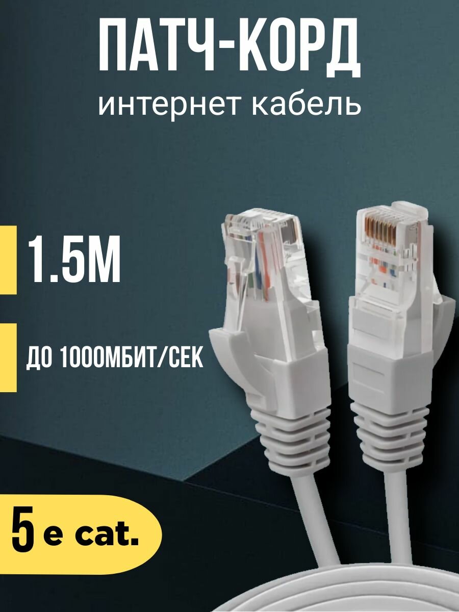 Патч-корд 1.5 метров, интернет кабель TWIST RJ-45, категория 5e