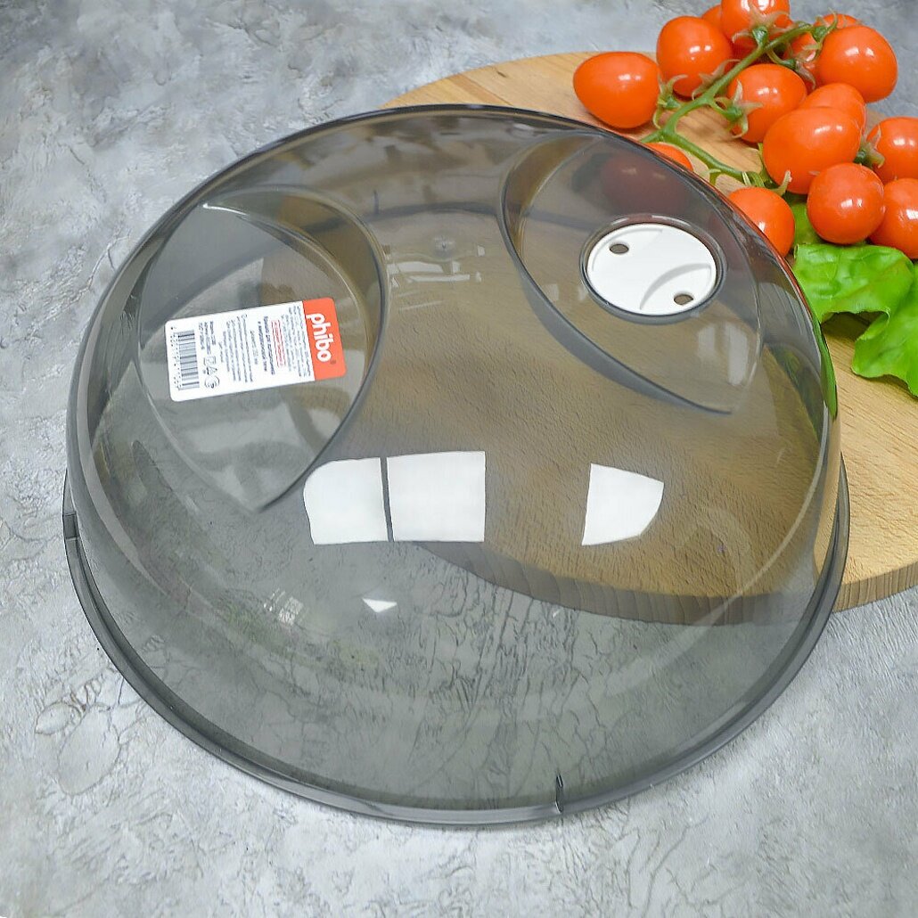 Крышка для микроволновки с пароотводом, пластик, 25 см, черный, защита от брызг