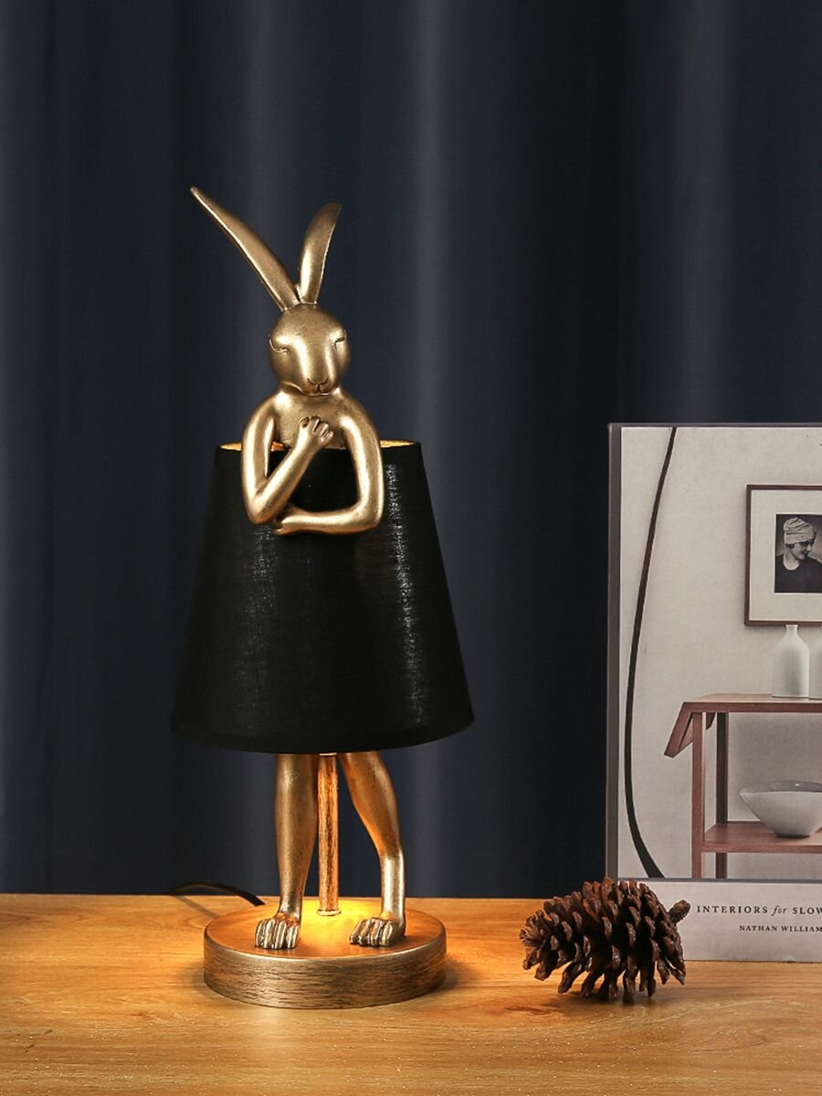 Светильник настольный светодиодный, H40cm настольные лампы с золотым кроликом из смолы, защита глаз для домашнего декора, прикроватное освещение для офиса и кабинета
