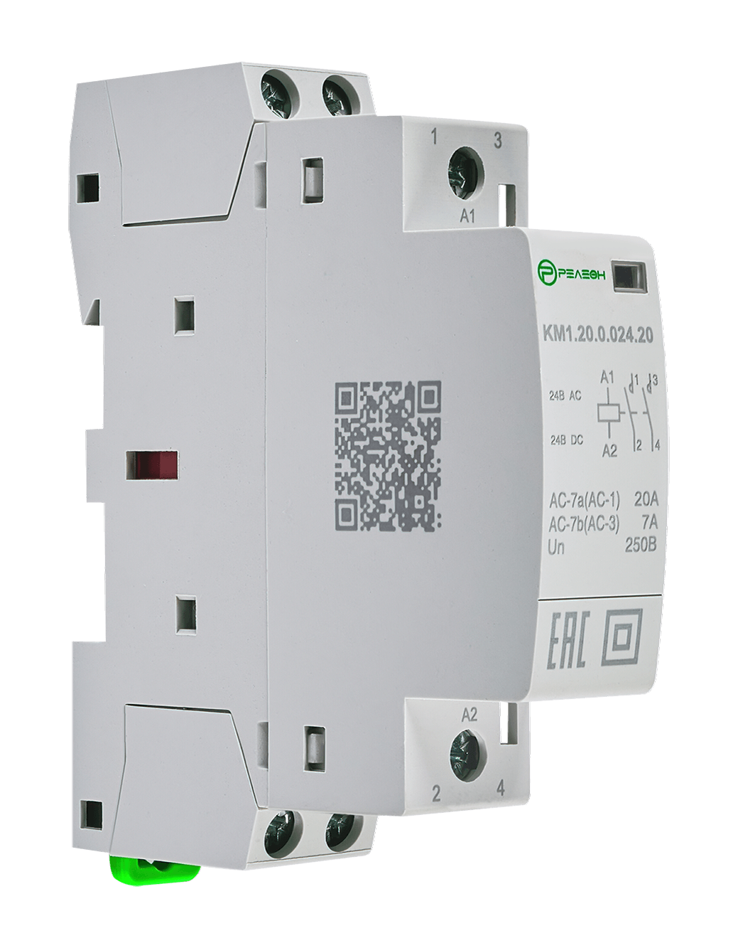 Модульный контактор 2НО контакта 20А; 24В AC/DC, РЕЛЕОН, KM1.20.0.024.20