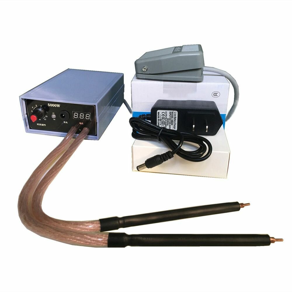 Портативный аппарат для точечной сварки 18650 мощностью 5000 Вт с педалью и батареей, отправьте пару сварочных штифтов