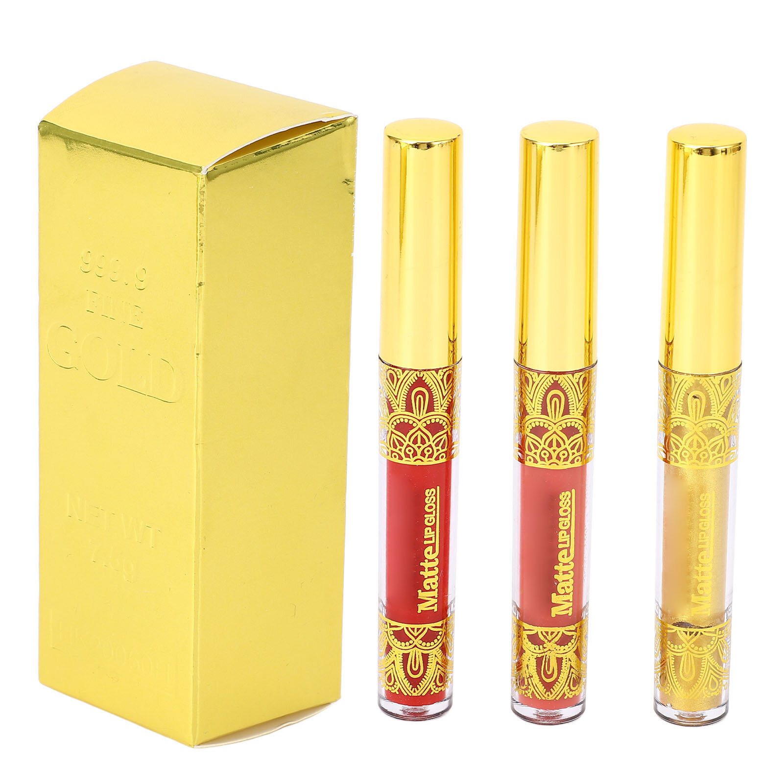3 шт. Золотой блеск для губ металлик матовый блеск для губ набор голографических стойких водостойких легких жидких помад набор 02 05 золотистый оттенок 2,5 мл