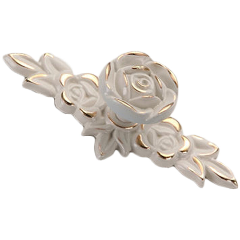 Ручки шкафа «Европейская роза», винтажные изысканные 3D-ручки из цинкового сплава с цветочными ящиками для кухни, спальни и ванной комнаты, цвет слоновой кости с золотой отделкой S