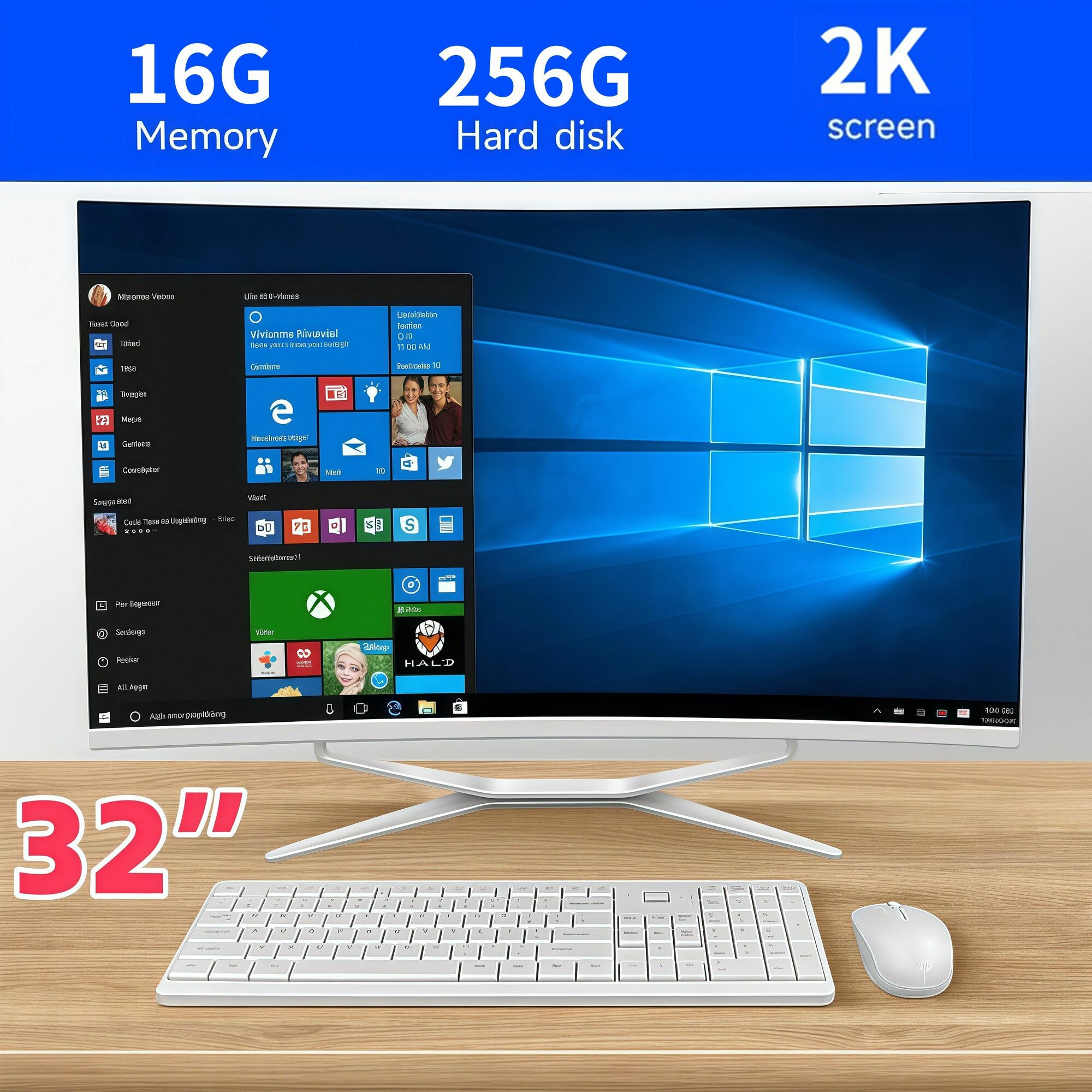 32" Моноблок 2K (Intel n5095(2.0 ГГц), RAM 16ГБ, SSD 256GB, Intel HD Graphics , Windows 11 Pro), белый, Русская клавиатура, русская система