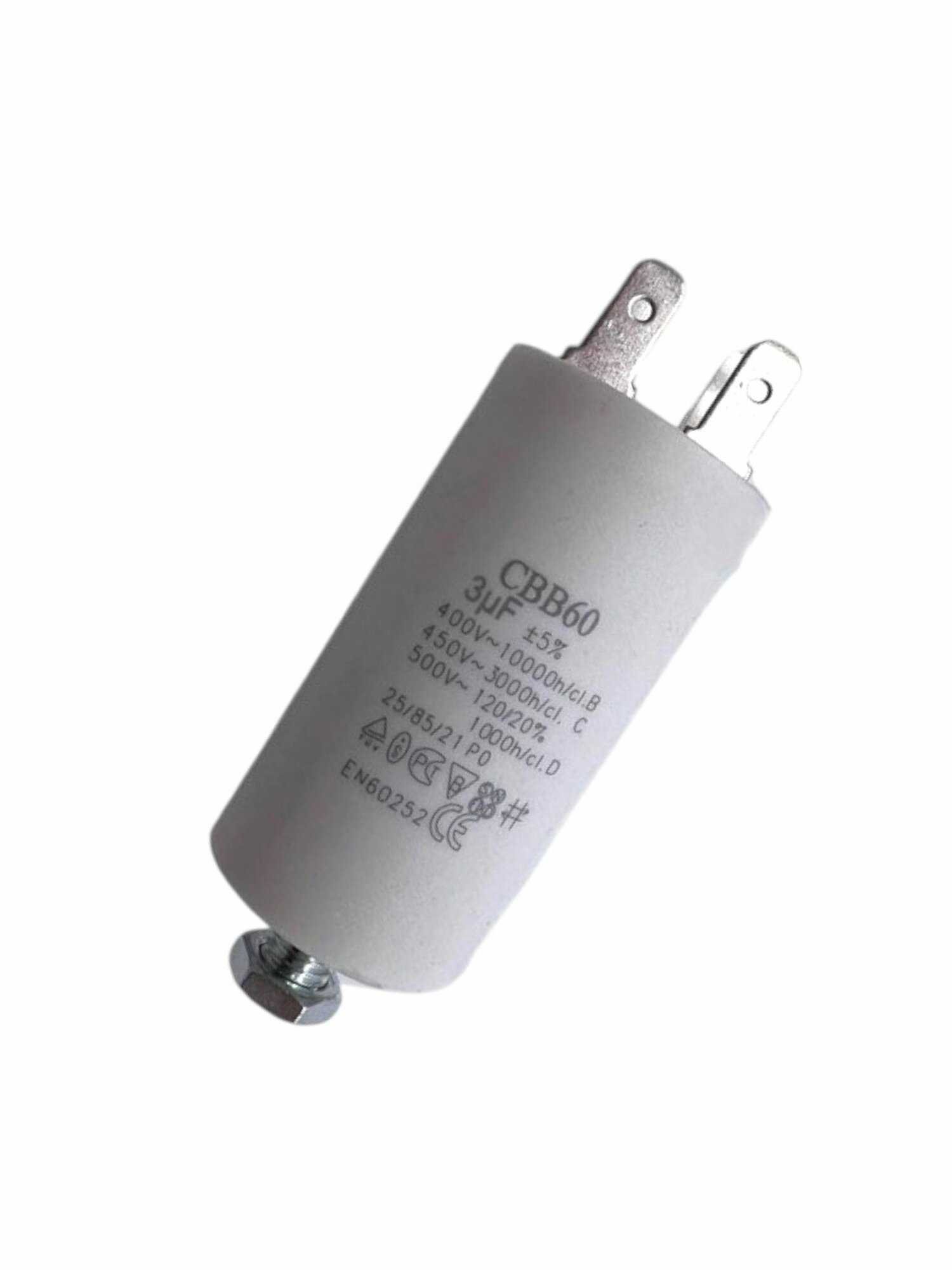 Конденсатор пусковой для стиральных машин 3 мкФ, 450V, с креплением винт CAP504UN