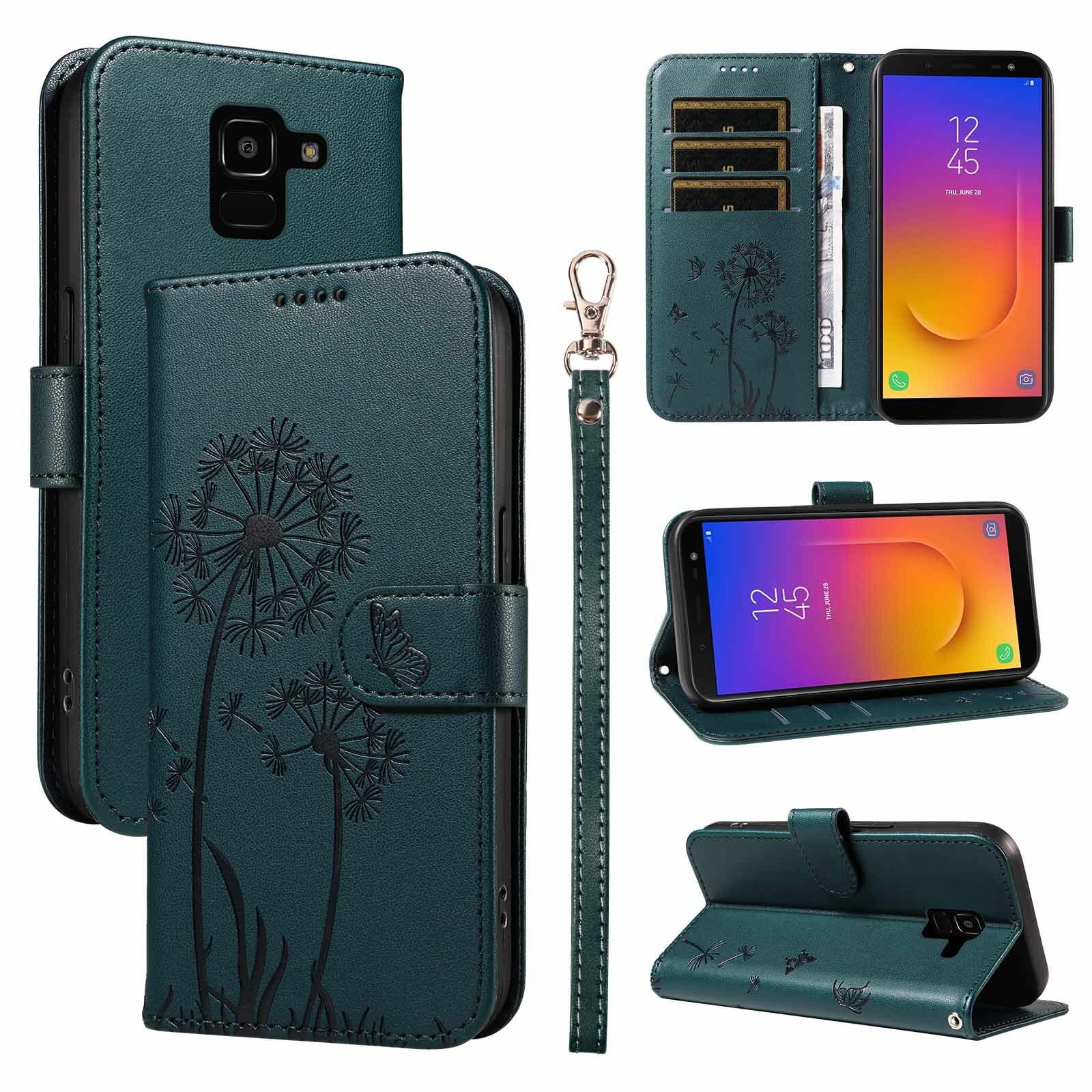 Кожаный чехол-книжка для Samsung Galaxy J6/J6 2018 (Самсунг Галакси Джей 6 2018), матовый кожаный принт, с магнитной застежкой, слотом для карт и ремешком на запястье