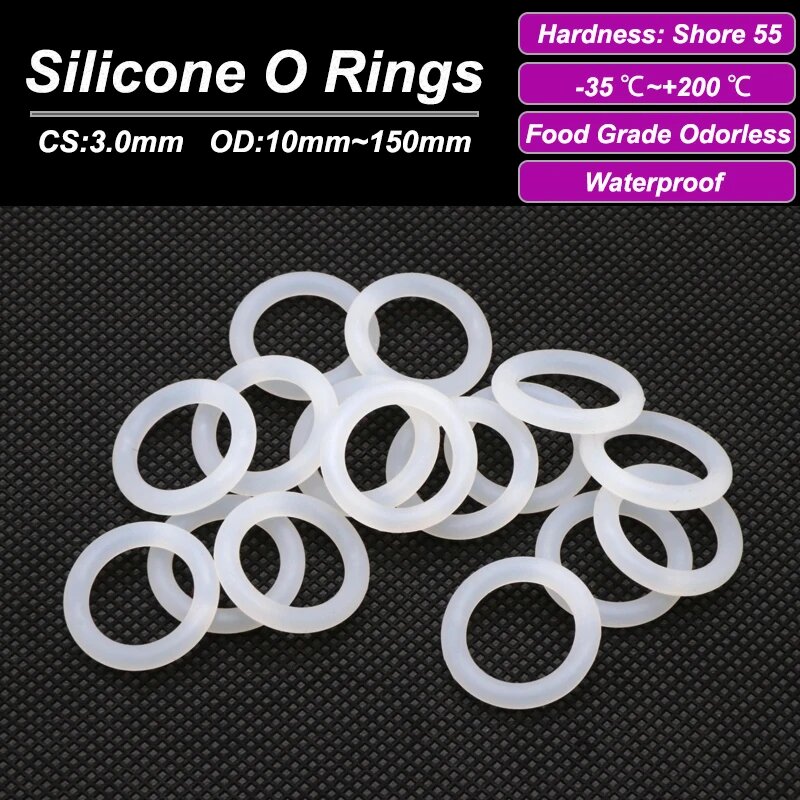 10/50 шт. белое силиконовое уплотнительное кольцо VMQ CS 3 мм OD10 ~ 150 мм пищевая водонепроницаемая шайба нетоксичное уплотнительное кольцо из силиконовой резины