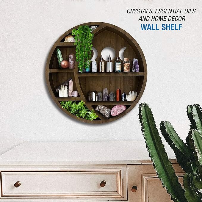 Полка настенная подвесная деревянняя в форме полной луны для выставки и хранения вещей, эстетика спальни, украшение стен