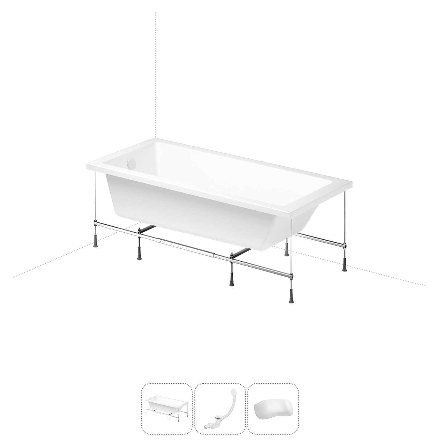 Акриловая ванна 170x80 с каркасом Lavinia Boho Catani 20220914R в наборе 4 в 1: угловая ванна акриловая 170 x 80 см (левый разворот), каркас, слив-перелив, подголовник