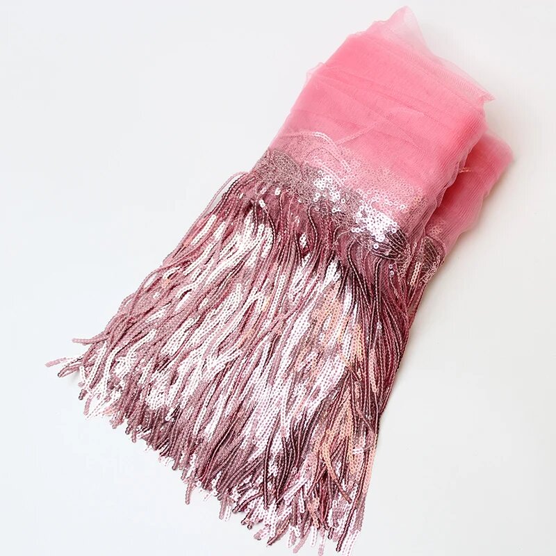 Блестящая сетчатая ткань с бахромой ABEI Розовый, New Pink