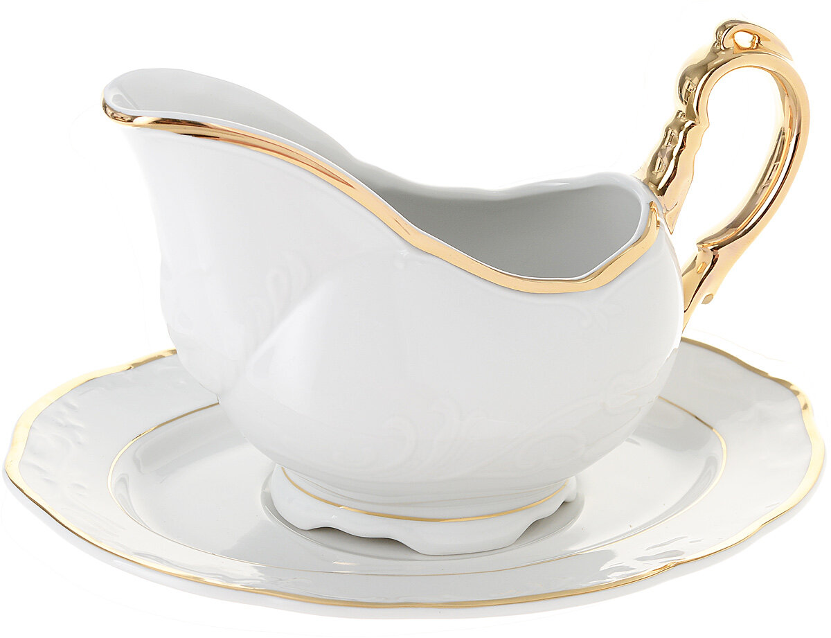 Соусник 400 мл с подставкой; "Tulip", Белоснежный тюльпан, золотые держатели, Thun/ БТФ0442