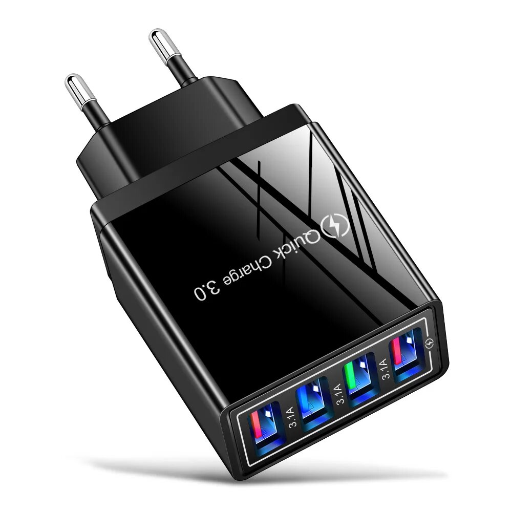 Сетевой адаптер Quick Charge 3.0 EU, черный, 4 порта