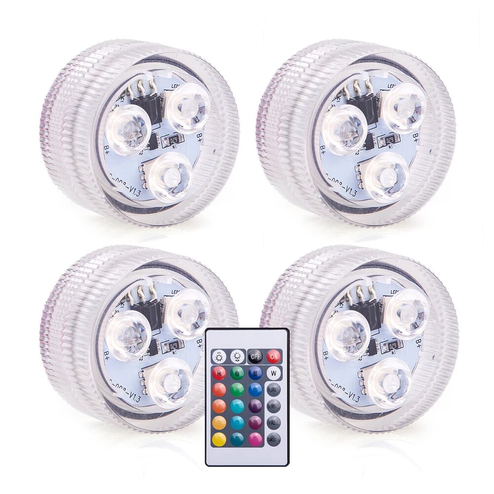 Подводная LED лампа RGB, 16 цветов, 4 шт + пульт