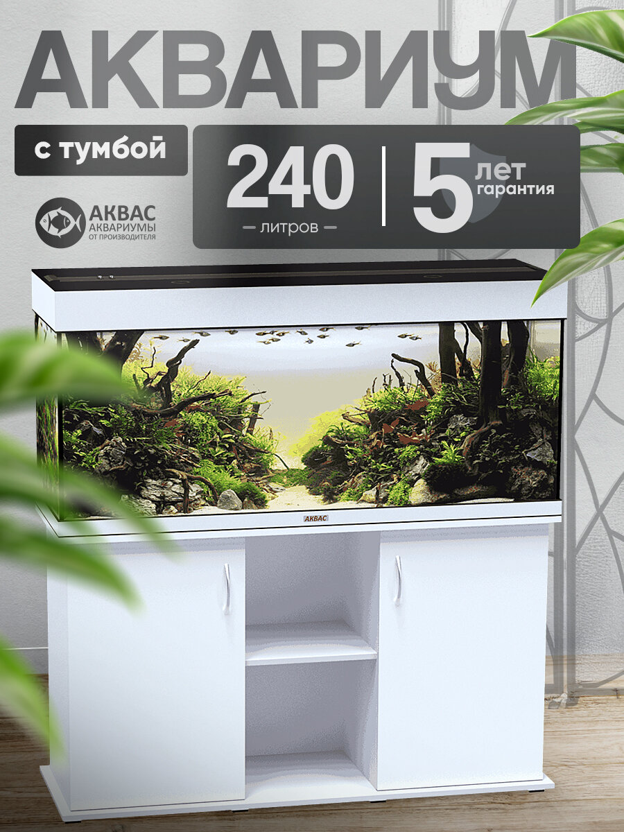 Аквариум 240 литров с тумбой крышкой и освещением (121х41х57 см) Аквас