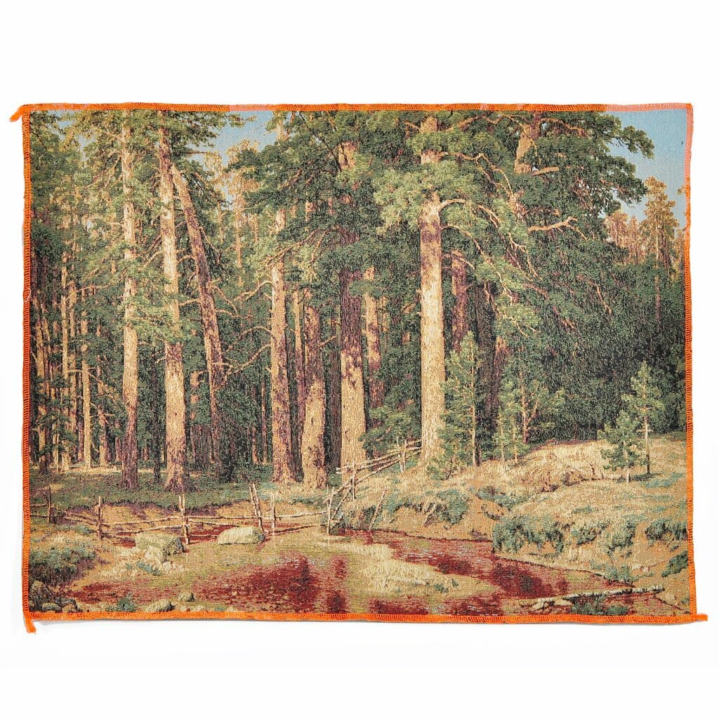 Средневековый гобелен "Тайная лесная тропа" Декор в стиле средневекового пейзажа с золотыми куполами и пейзажем Без рамки для интерьера или подарка (50x65 см)