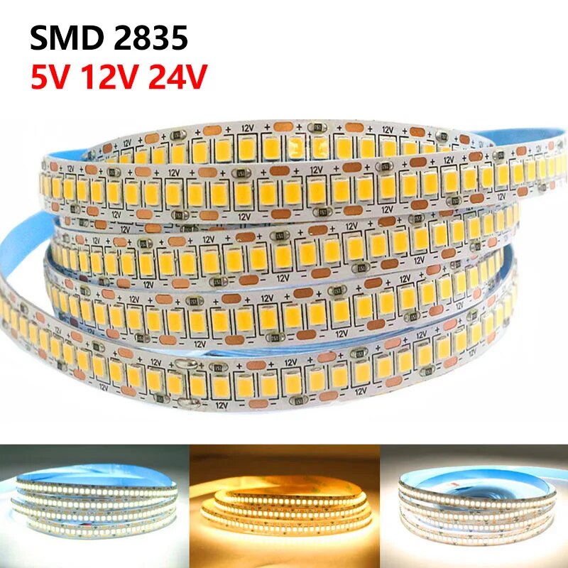 5 В, 12 В, 24 В, 2835, светодиодная лента, 5 м, 300/600/2400 пикселей, светодиодная лента SMD 3528, непобедимые световые полосы, подсветка под освещением шкафа