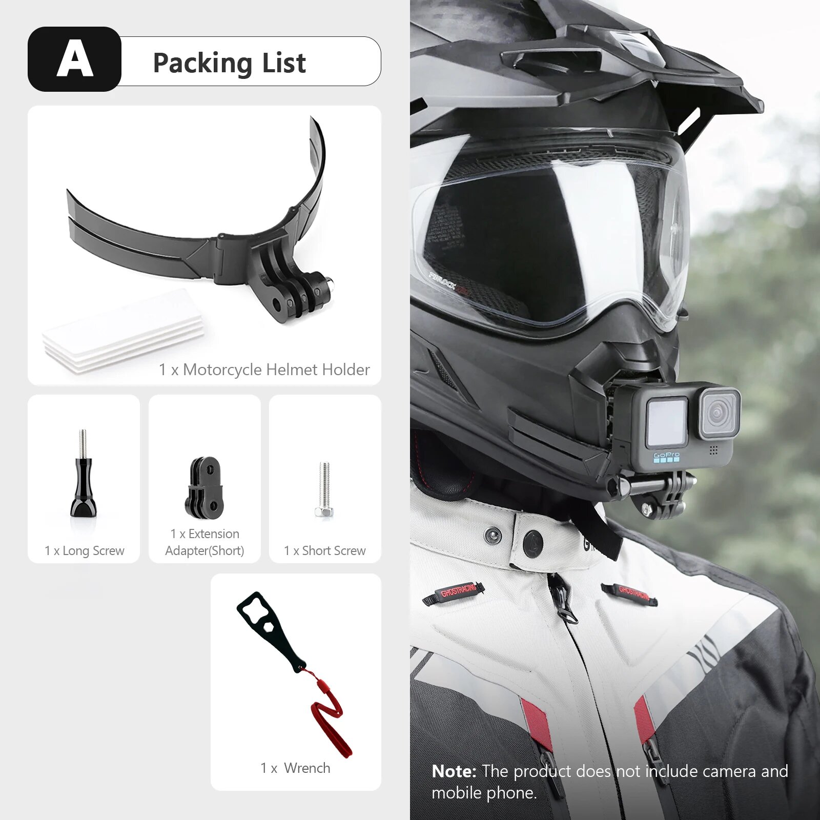 Аксессуары Vamson для GoPro, крепление для подбородка мотоциклетного шлема для GoPro Hero 12, 11, 10, 9, 8, iPhone, Samsung, Insta360 X3, аксессуары