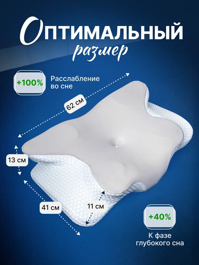 Ортопедическая подушка ORTONEXUS 62x41 см, валики 11 и 13 см