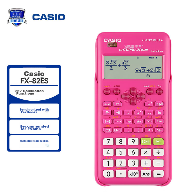 Casio (CASIO) FX-82ES PLUS A-2 Scientific Calculator with Functions for Students' Exams And Daily Learning, Premium Red, Suitable for College, High School, And Middle School Students