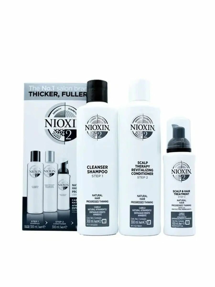 NIOXIN Набор Система2, 300мл+300мл+100мл для ухода за тонкими натуральными волосами, заметно редеющими