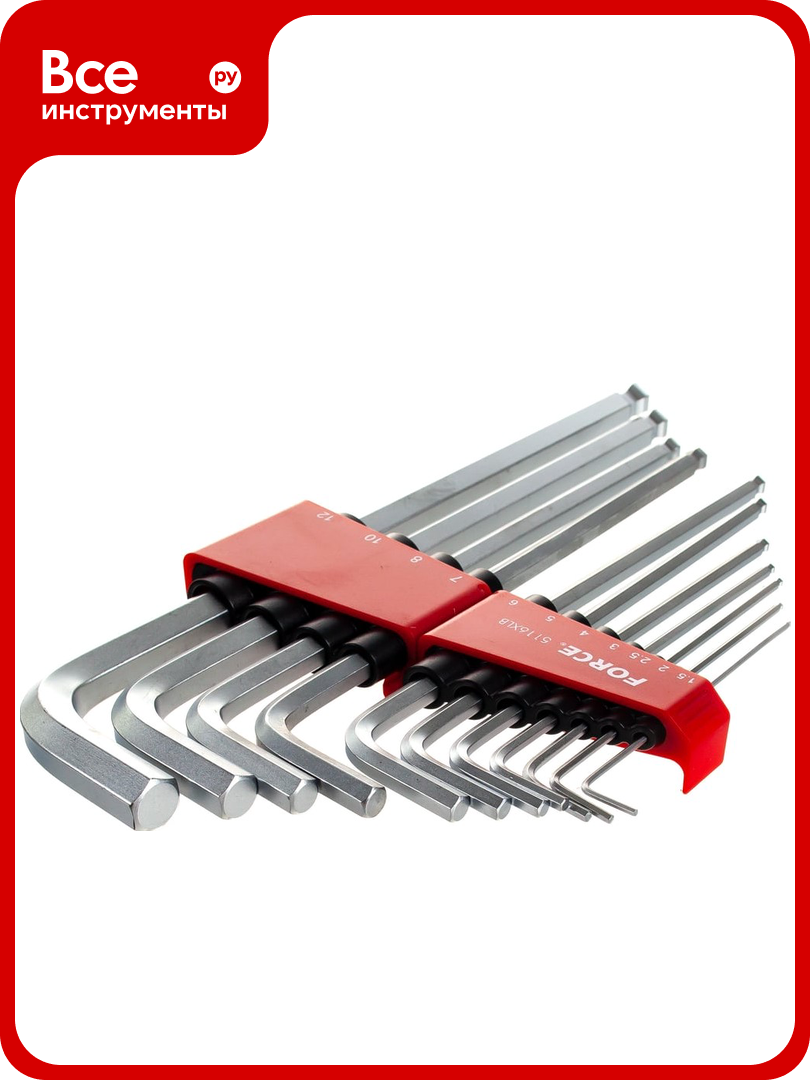 Набор длинных Г-образных ключей с шаром 1,5-12 мм, 11 предметов FORCE 5116XLB, пластиковый